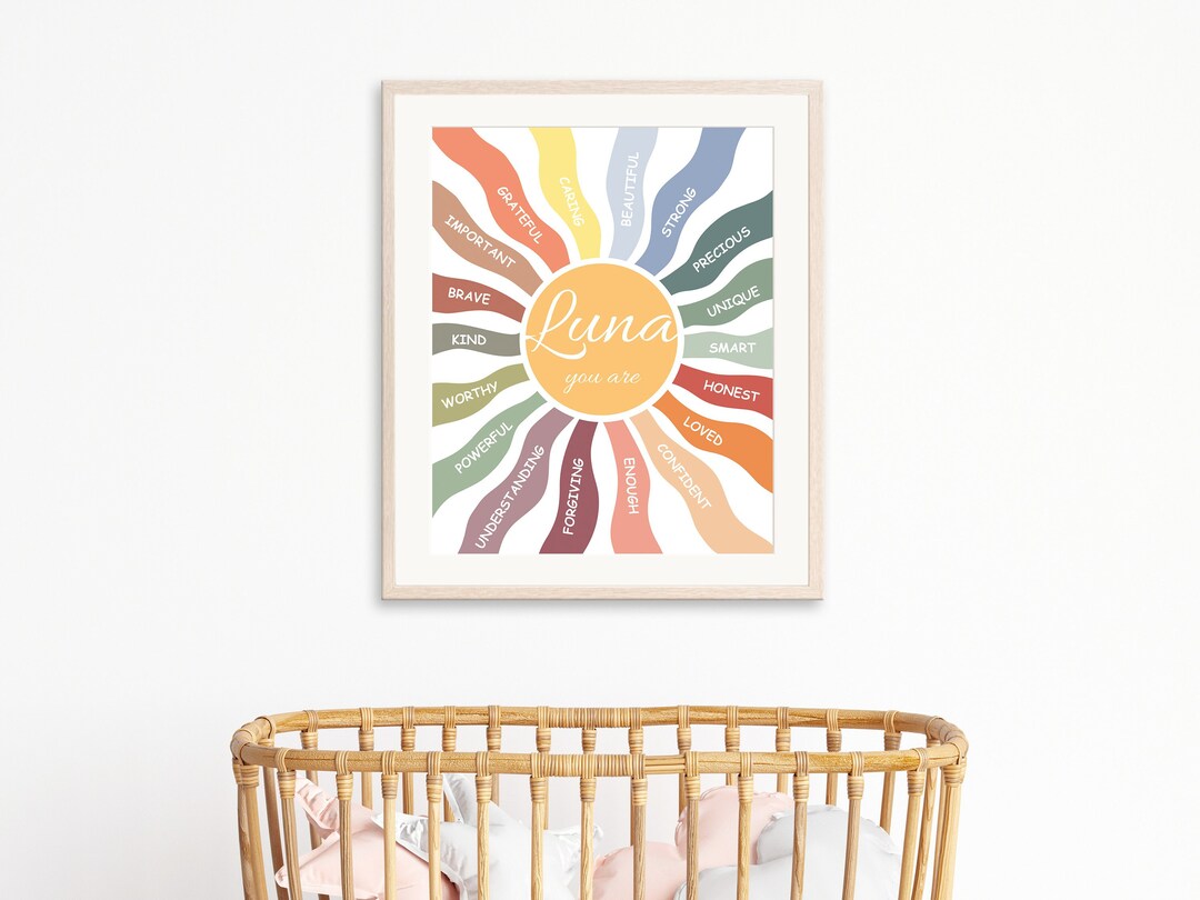 Personalized Affirmations Poster Nursery Wall Art Colorful Sun Print ...