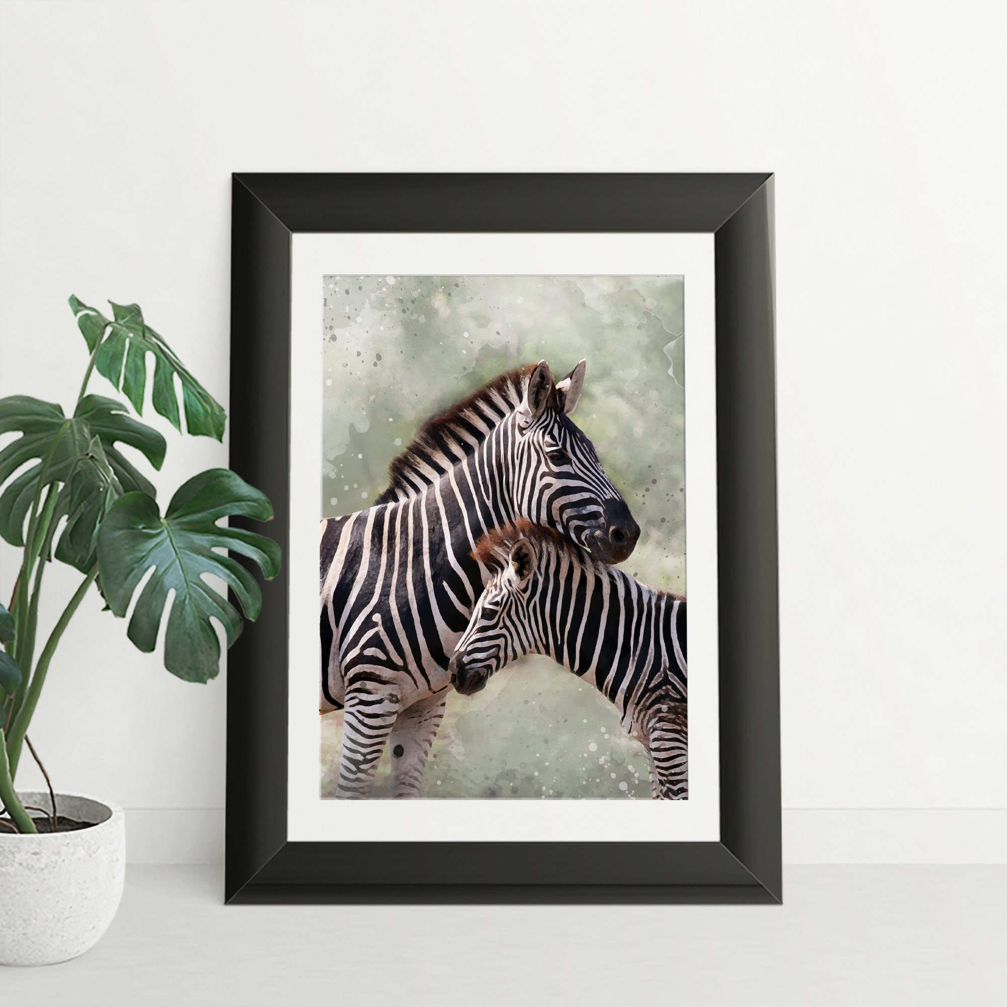 Watercolor Zebra Print, Safari Nursery Decor, Mom and Baby Zebra Poster ...