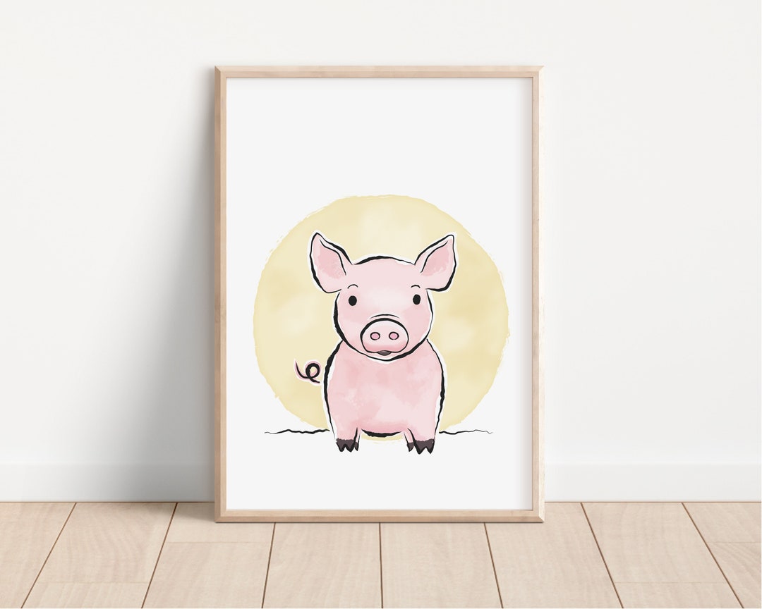 Pig Printable, Baby Pig Poster, Watercolor Piglet, Farm Nursery Theme ...