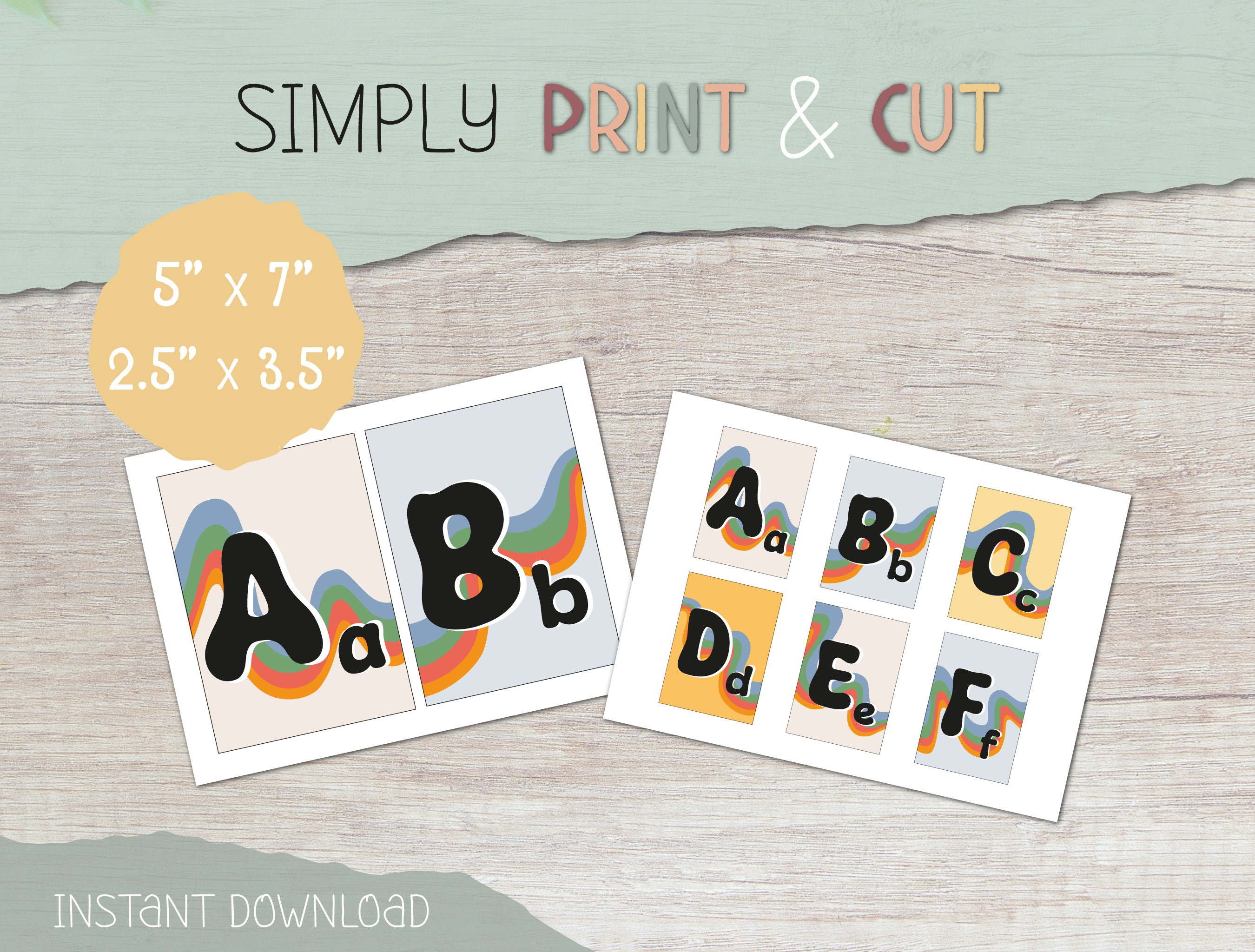 Retro Alphabet Flash Cards for Kids Printable Educational Flash Cards ...