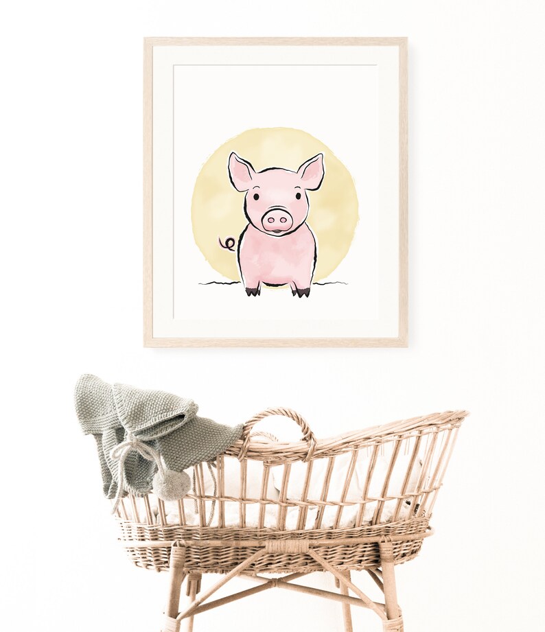 Pig Printable, Baby Pig Poster, Watercolor Piglet, Farm Nursery Theme ...