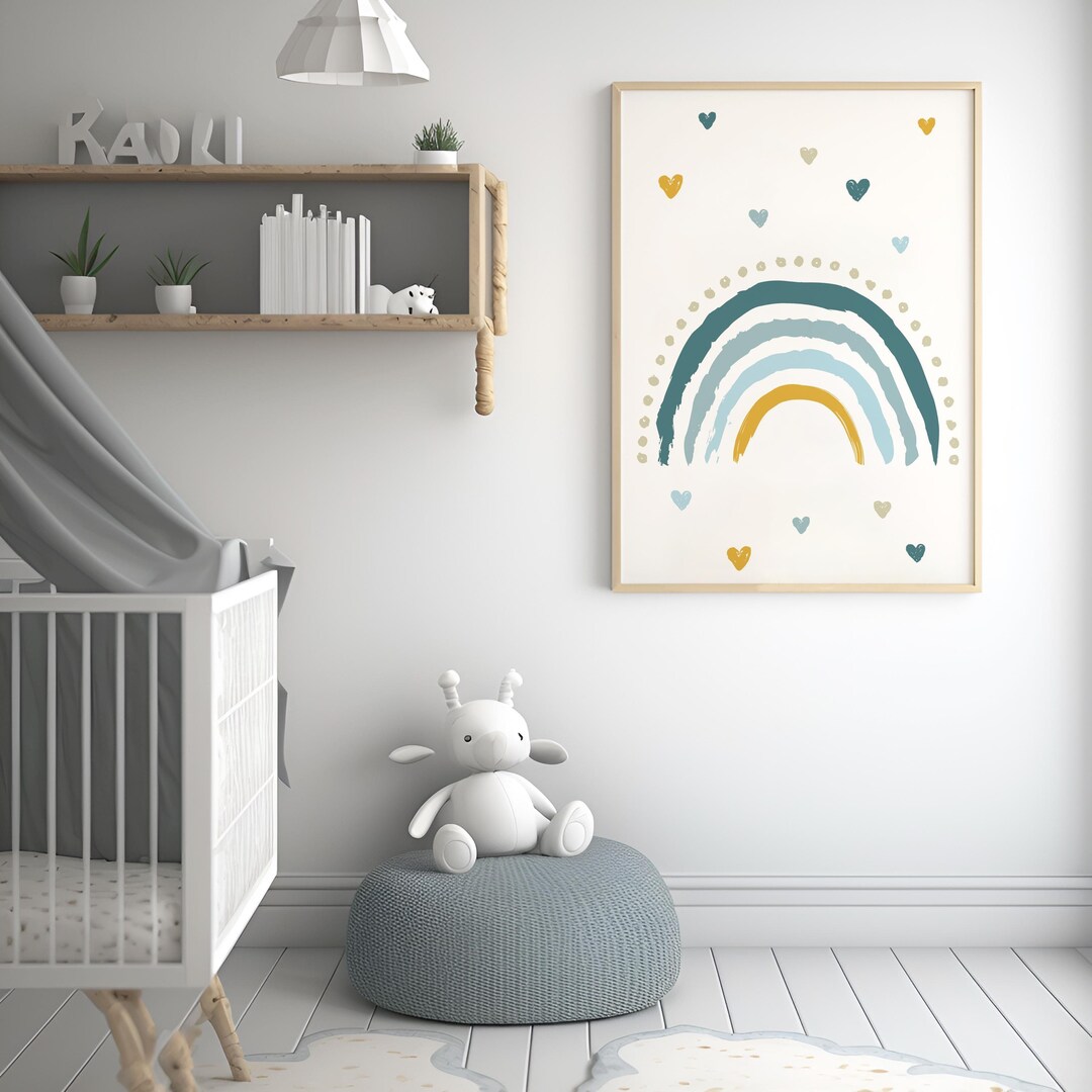 Print Rainbow Nursery Wall Art Turquoise Nursery Decor Rainbow Poster ...