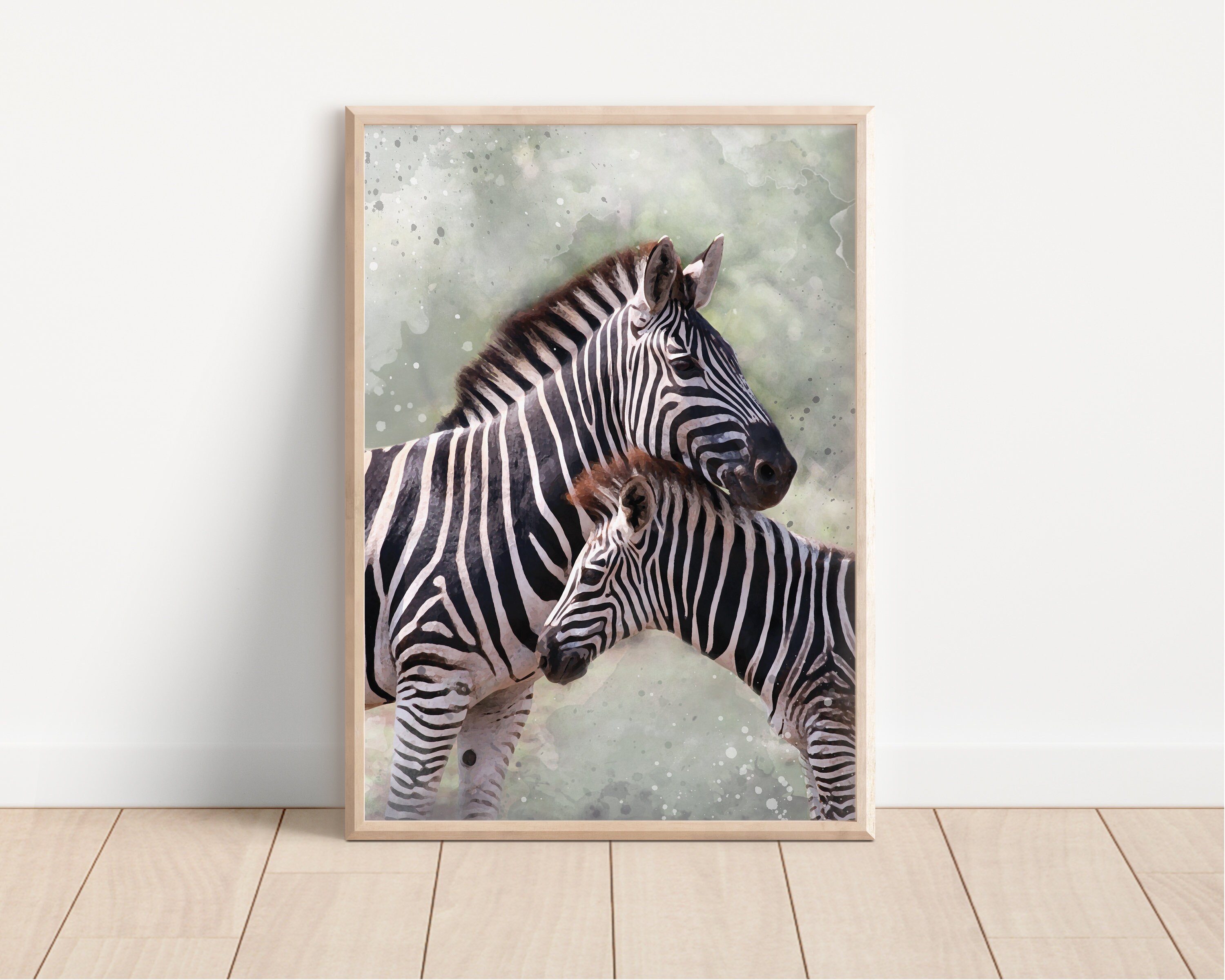 Watercolor Zebra Print, Safari Nursery Decor, Mom and Baby Zebra Poster ...