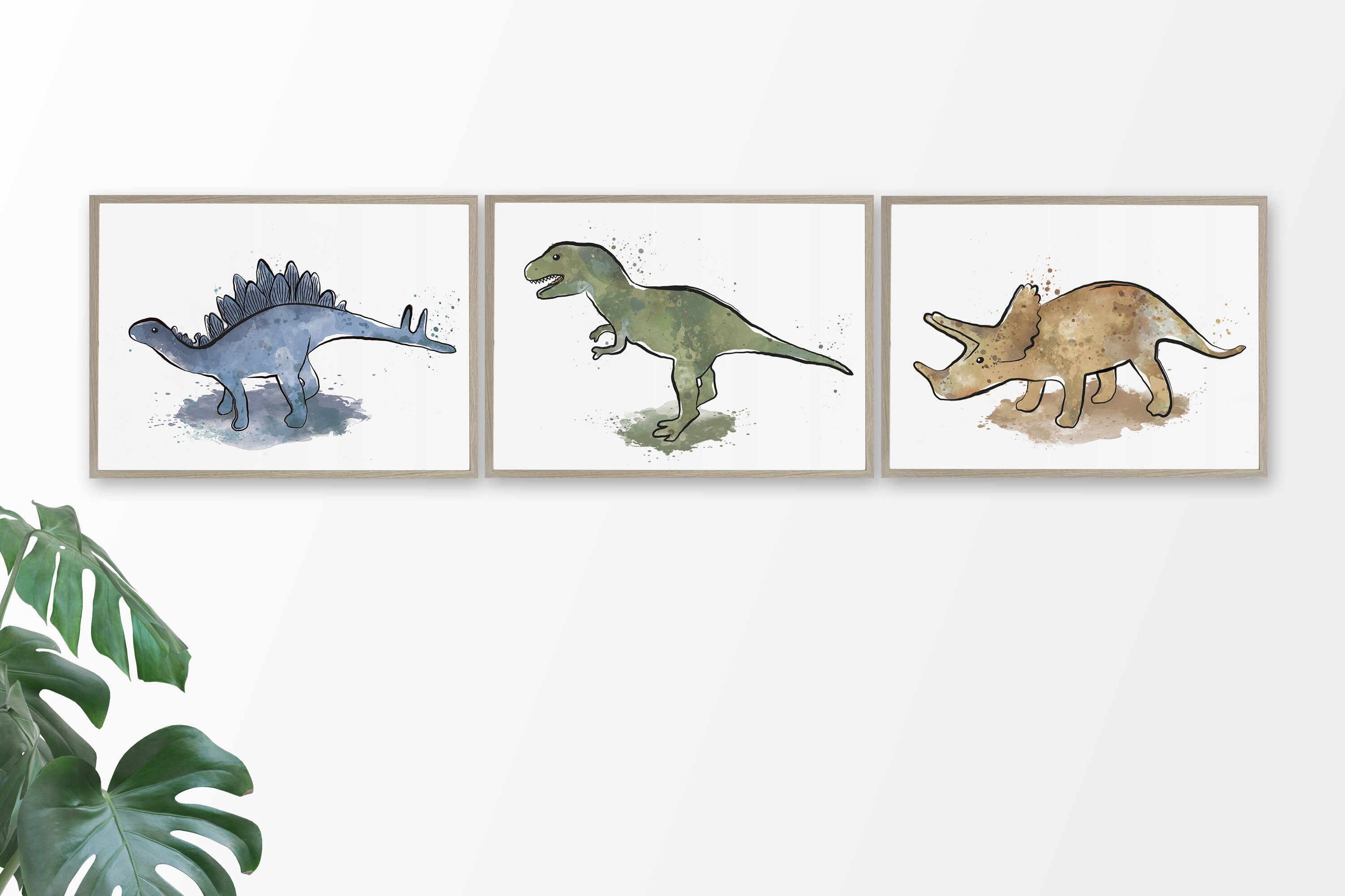 Dinosaur Wall Art | Set of 3 Dino Posters | T-rex, Stegosaurus and ...