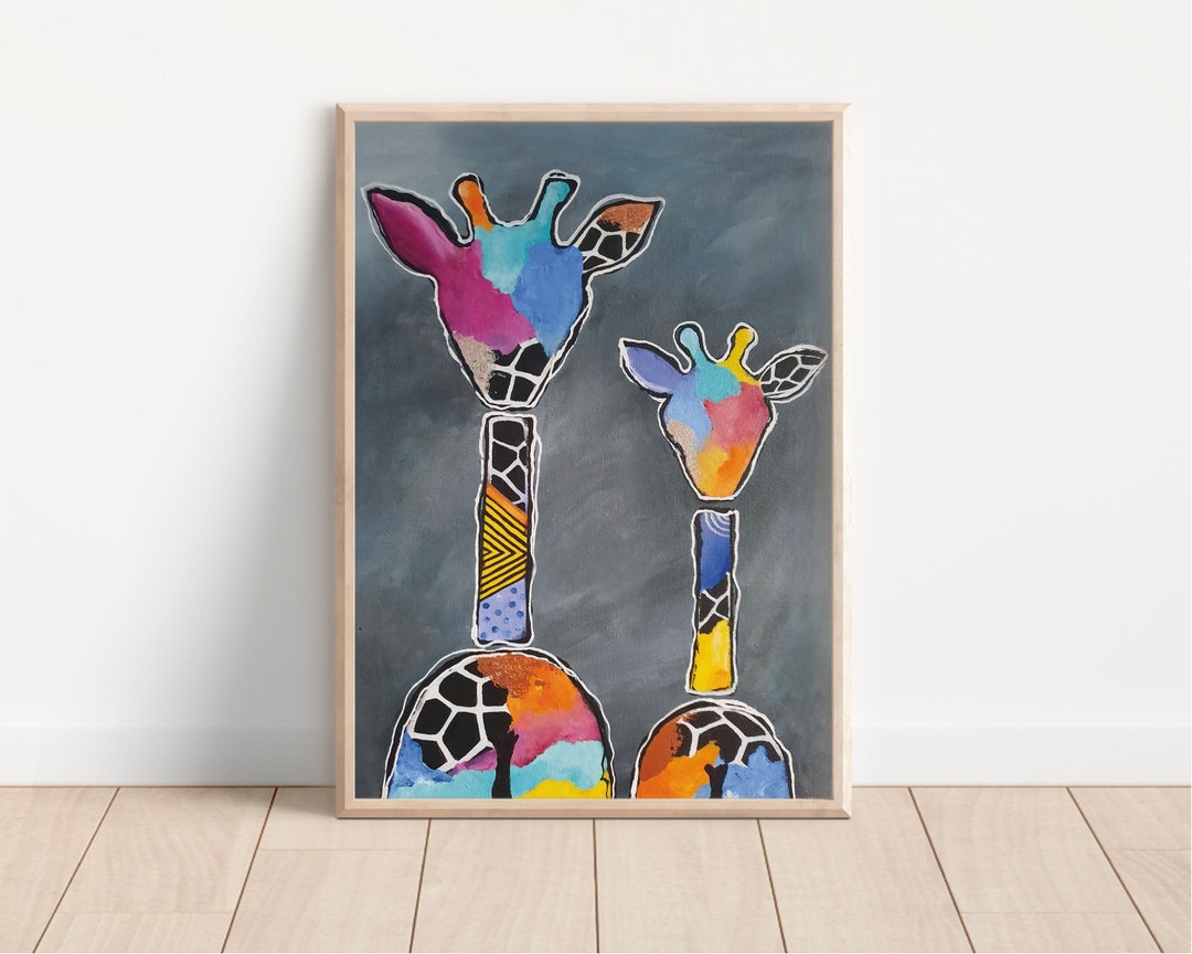 Painting Colorful Giraffe Print Giraffes Abstract Wall Art Safari ...