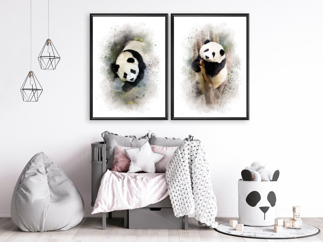 Panda Posters, Set of 2, Giant Panda Print, Watercolor Panda Bear Wall ...