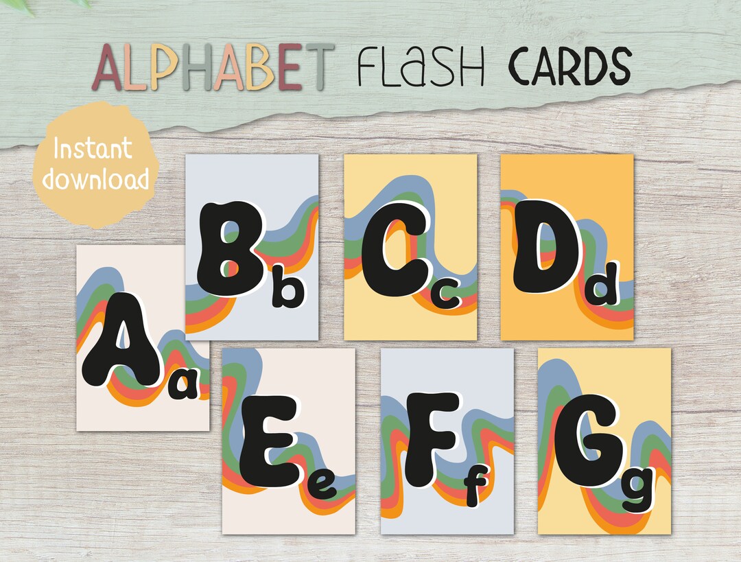 Retro Alphabet Flash Cards for Kids Printable Educational Flash Cards ...