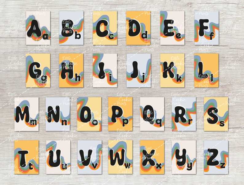 Retro Alphabet Flash Cards for Kids Printable Educational Flash Cards ...