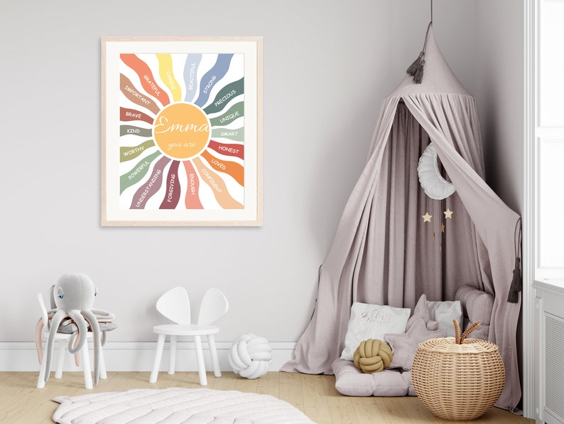 Personalized Affirmations Poster Nursery Wall Art Colorful Sun Print ...