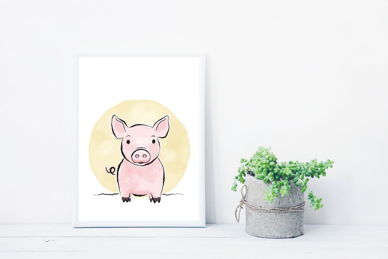 Pig Printable, Baby Pig Poster, Watercolor Piglet, Farm Nursery Theme ...