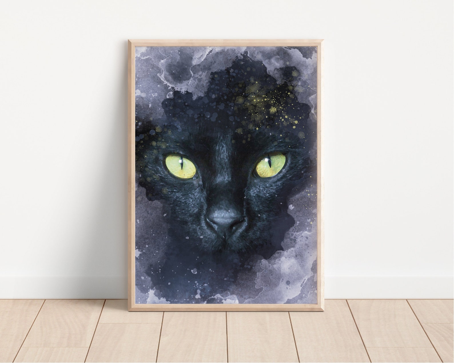 Black Cat Wall Art Cat Eyes Painting Watercolor Print - Etsy
