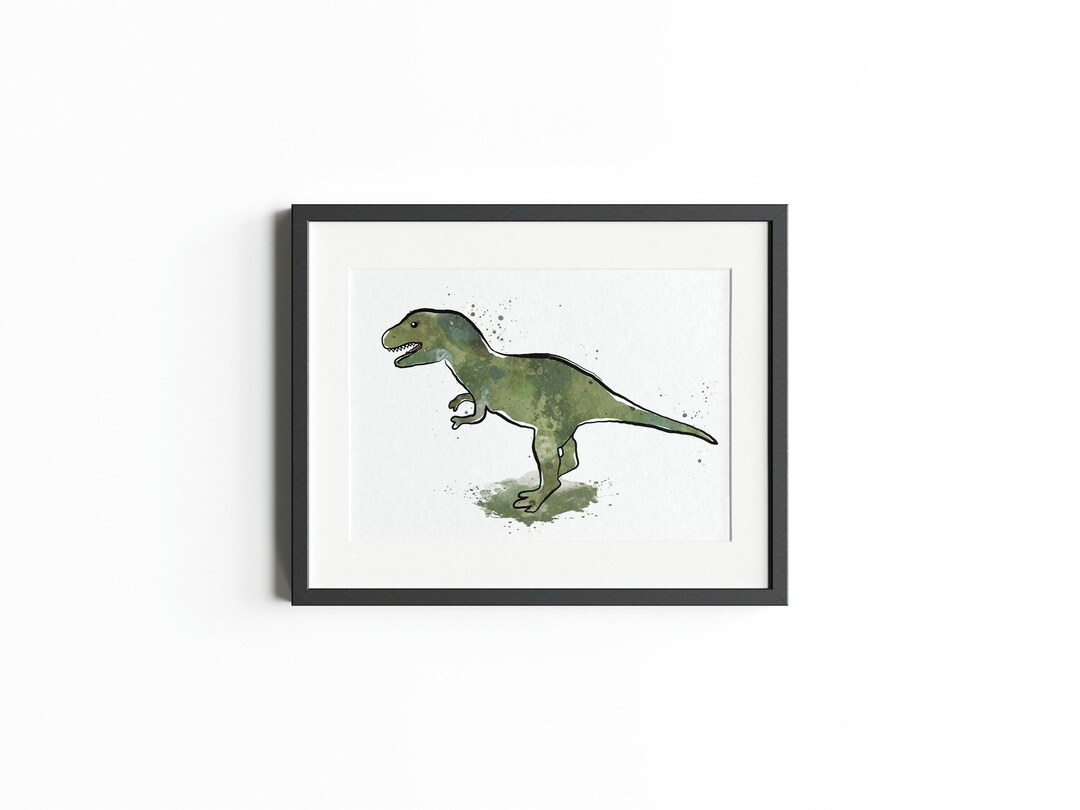 Poster Dinosaur Nursery Print T-rex Kids Bedroom Decor Dino Watercolor ...