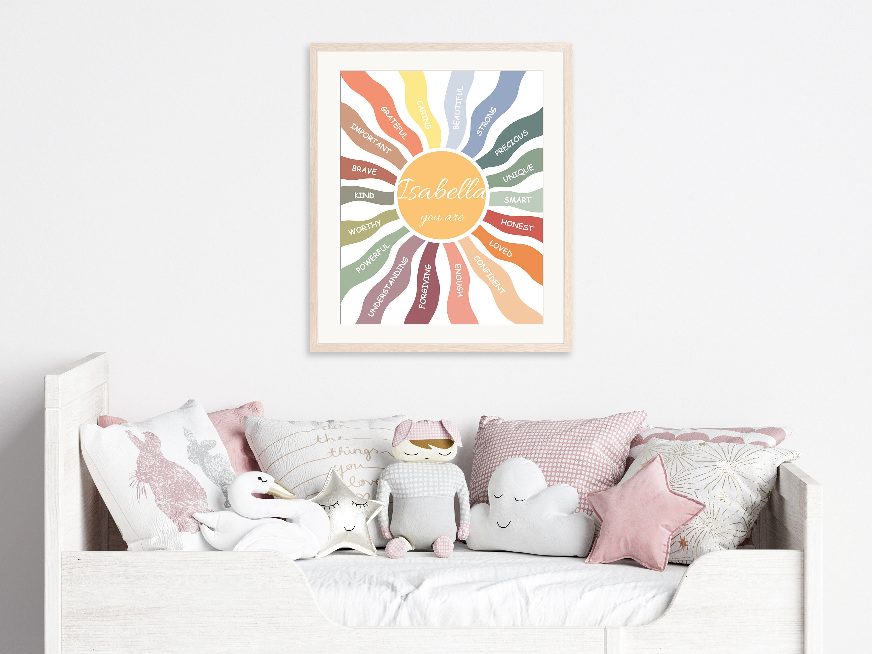 Personalized Affirmations Poster Nursery Wall Art Colorful Sun Print ...