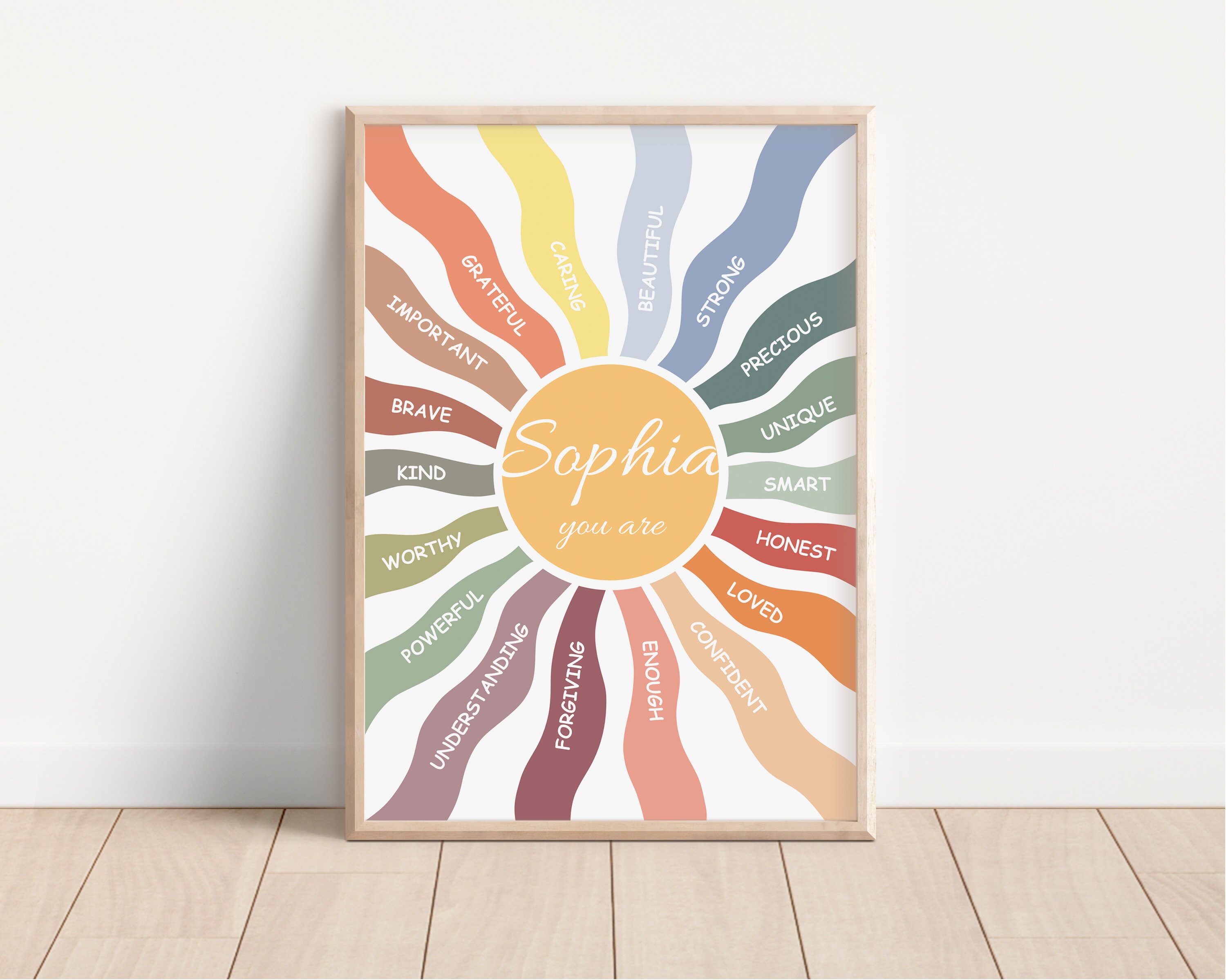 Personalized Affirmations Poster Nursery Wall Art Colorful Sun Print ...