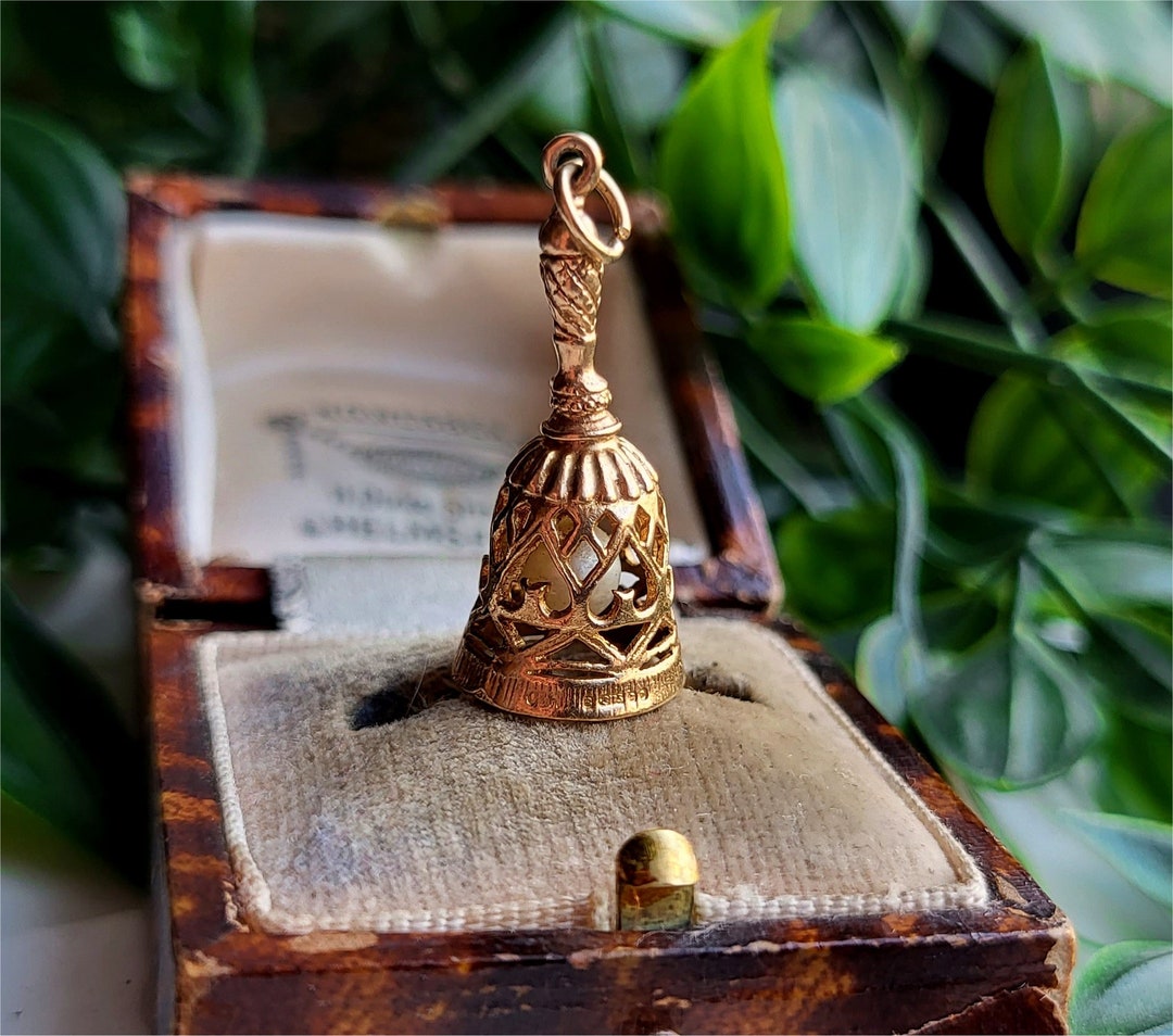 QUALITY Vintage 9ct Gold Bell Charm With RINGER. Vintage 9ct Bell Charm ...