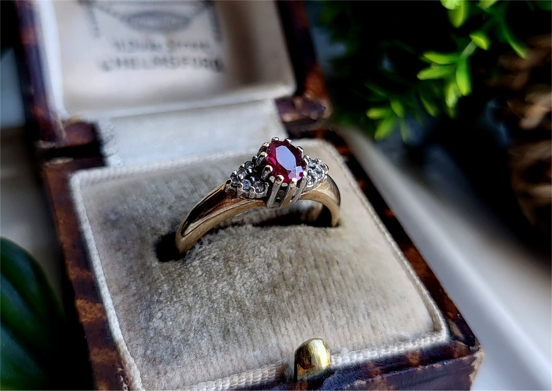 STUNNING Vintage 9ct Gold Ruby Diamond Cluster Ring. SECURE This Ring ...