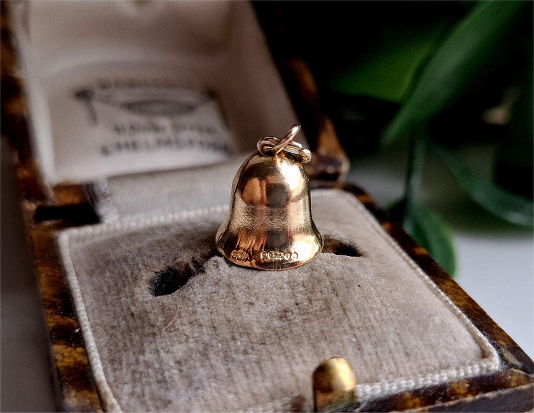 QUALITY Vintage 9ct Gold Bell Charm With RINGER. Vintage 9ct Bell Charm ...
