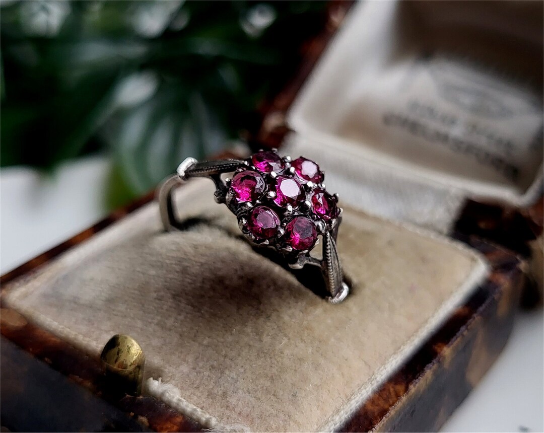 STUNNING Vintage Sterling Silver Ruby Cluster Ring. Resizing Available ...