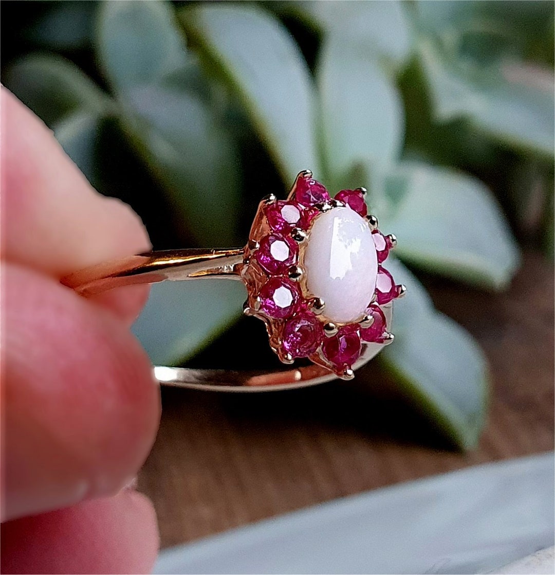 Vintage 9ct Gold Opal and Ruby Cluster Ring, STUNNING, 9ct Gold Ruby ...