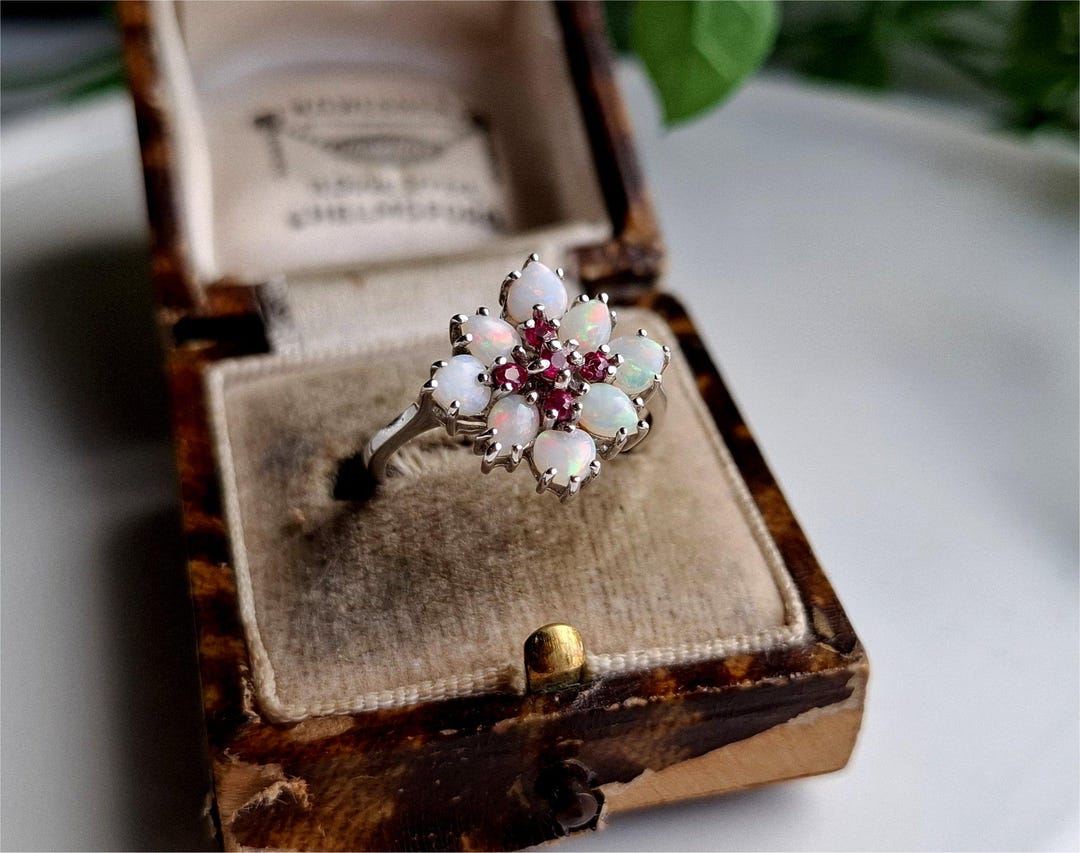 RARE Vintage 9ct Gold Opal and Ruby Ring. RESIZING AVAILABLE Gold Ruby ...