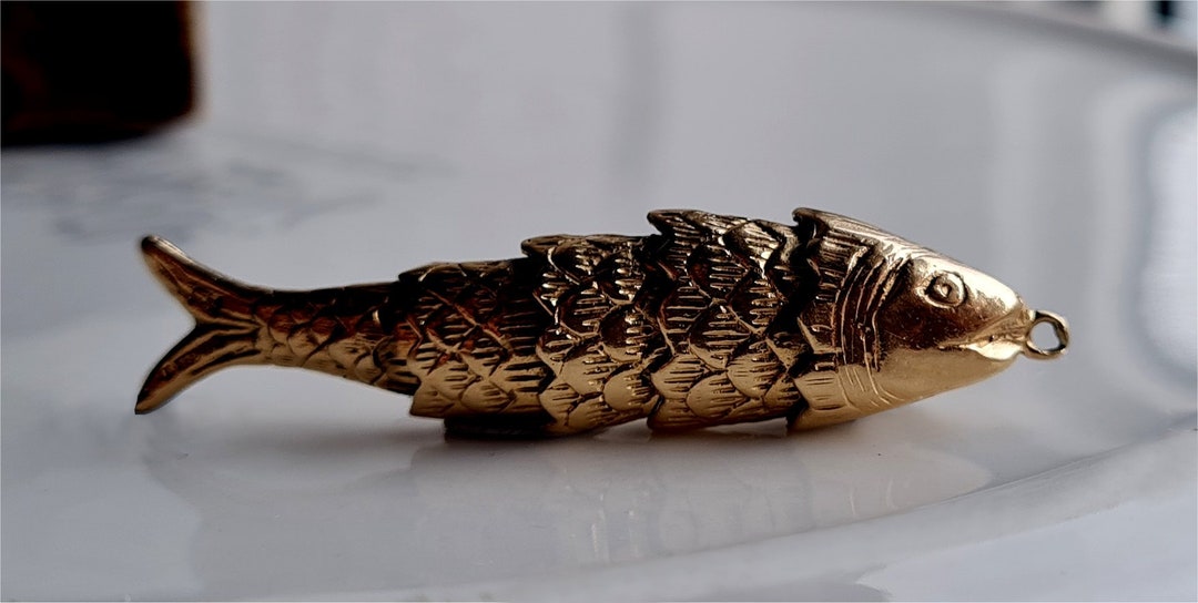 Vintage 9ct Gold MOVING Fish Charm / Pendant, 9ct Gold Articulated Fish ...