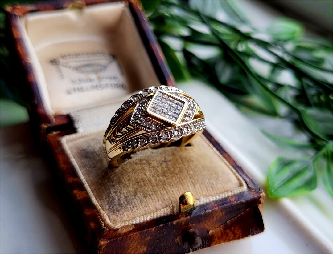 VERY RARE Vintage 14k Gold Diamond Cluster Ring. 57 Diamonds! STATEMENT ...