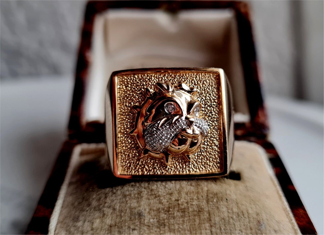 RARE Vintage 9ct Gold Diamond Bulldog Ring. HEAVY, 7.2 GRAMS - Etsy