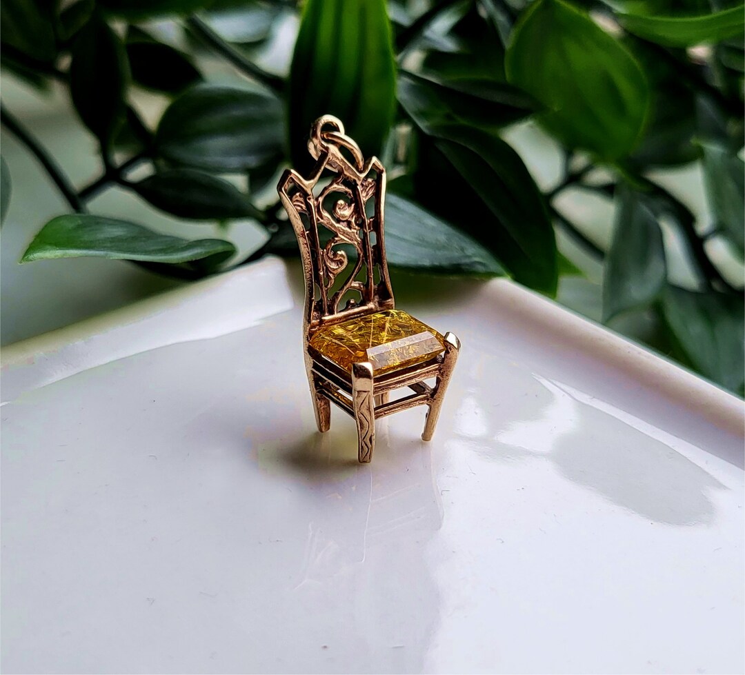 STUNNING GEMSET Vintage 9ct Gold Chair Charm / Pendant. Vintage Gemset Chair Charm. Gold Pendant ...