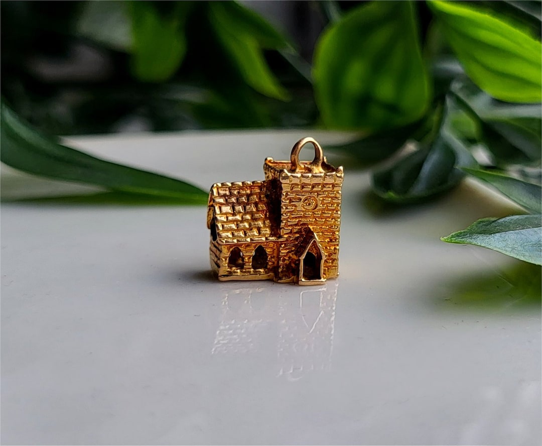 DETAILED Vintage 9ct Gold Church Charm / Vintage 9ct Gold Church ...