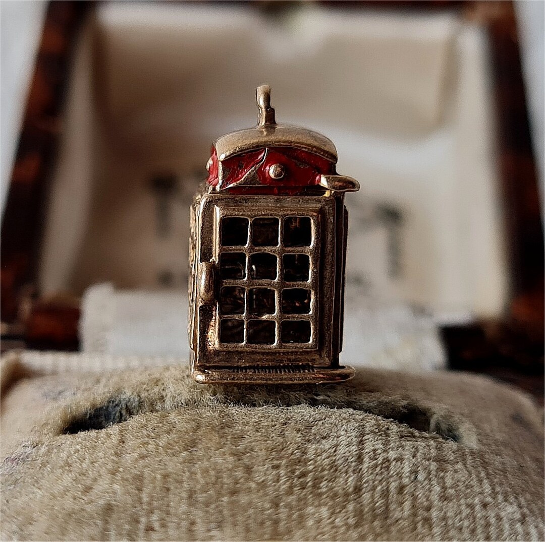 Vintage OPENING 9ct Gold Phone Box Charm, Vintage 9ct Telephone Box ...