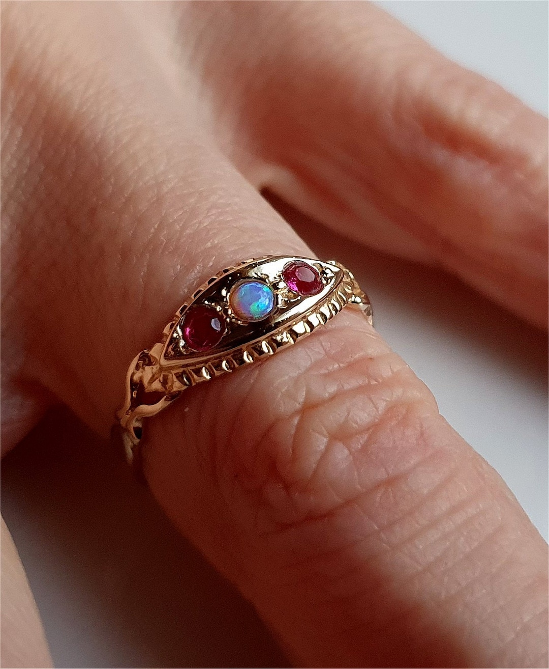 Vintage Fancy 9ct Gold Opal and Ruby Ring, GORGEOUS, Gold Ruby and Opal ...
