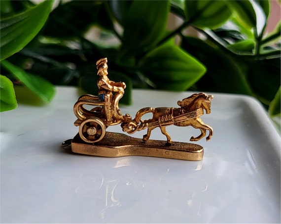 RARE MOVING Vintage 9ct Gold Horse And Cart Charm / V… - Gem
