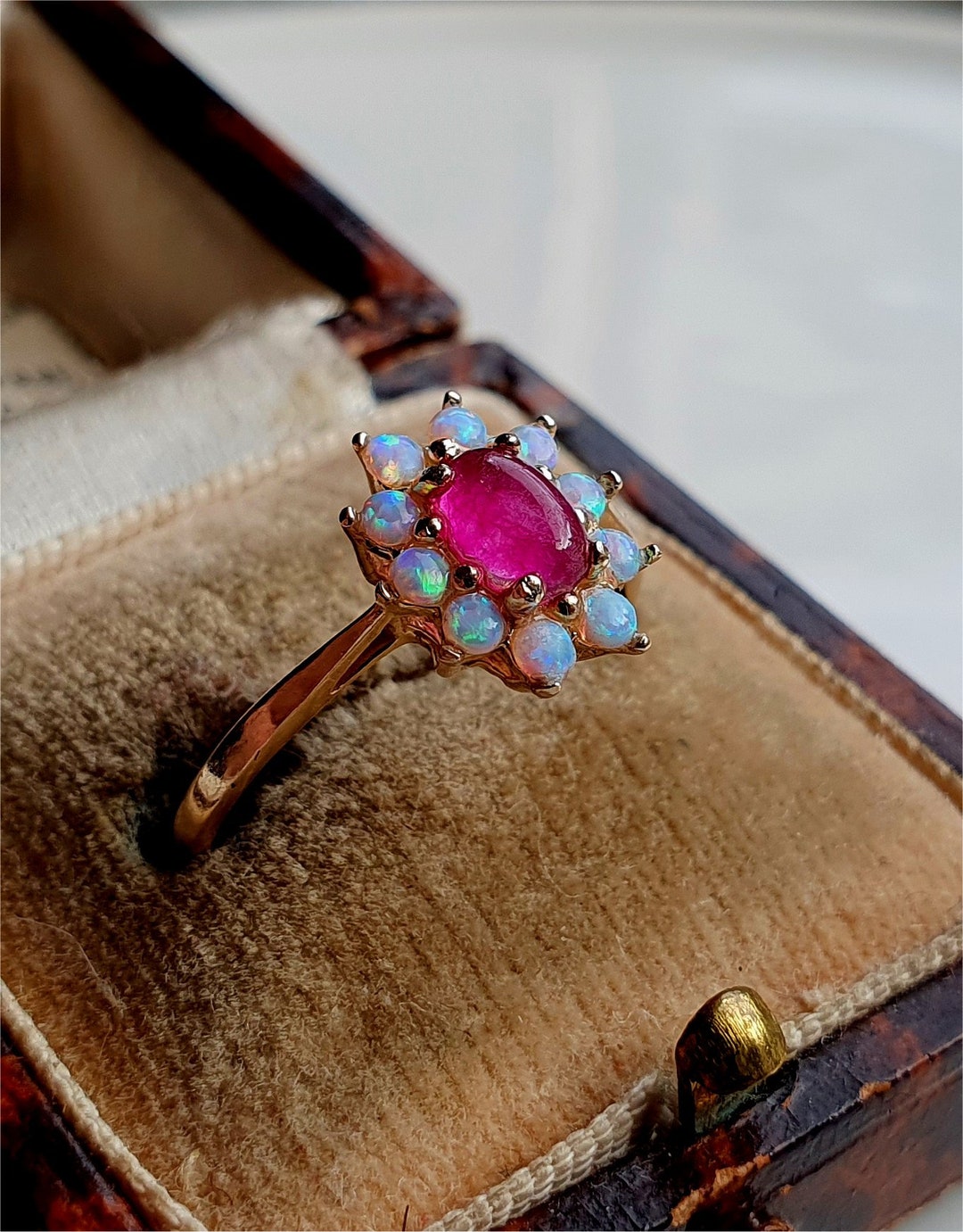 STUNNING Vintage 9ct Gold Opal and Ruby Cluster Ring, Gold Ruby and ...