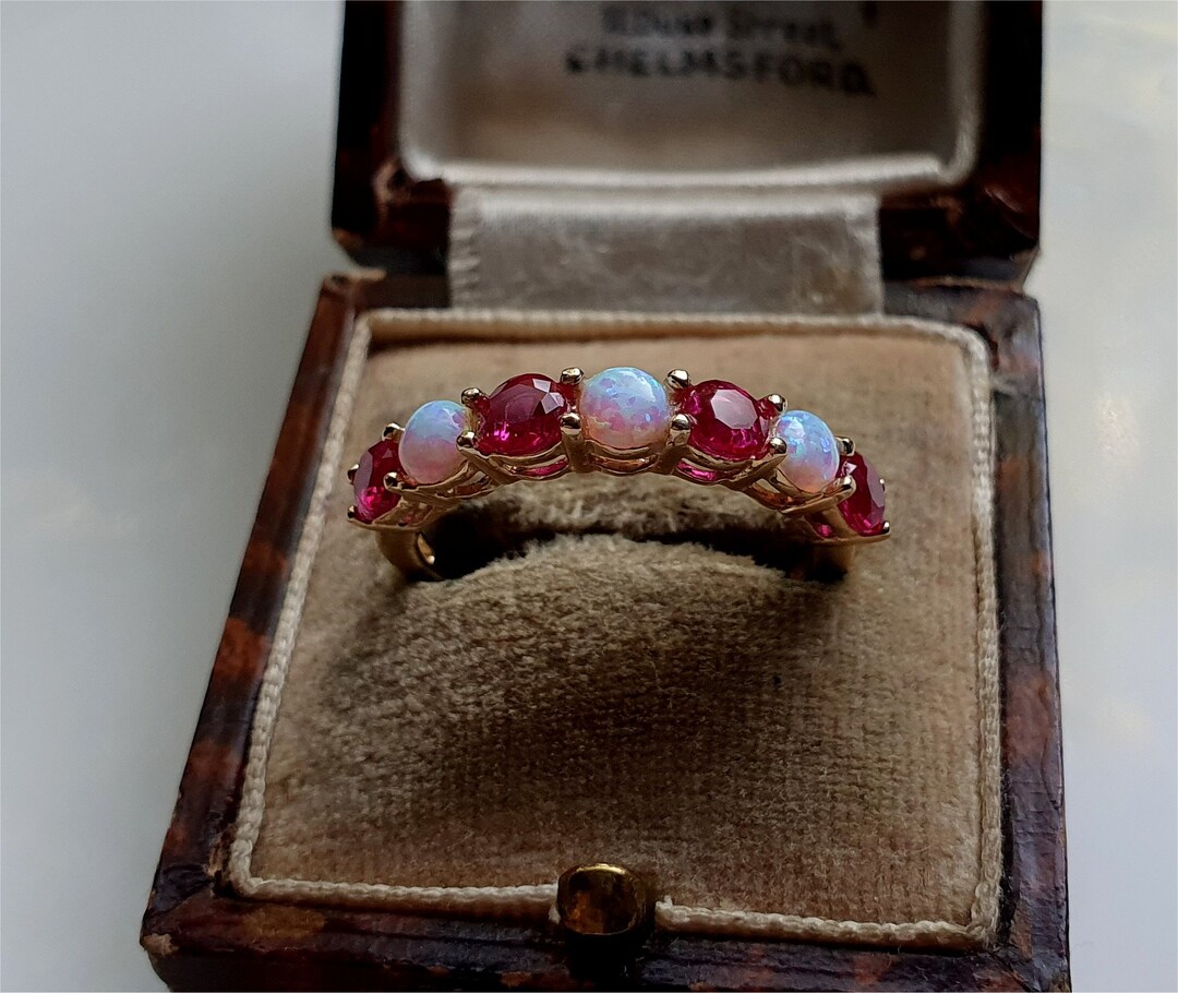 RARE Vintage 9ct Gold Opal and Ruby Eternity Ring, Gold Ruby and Opal ...