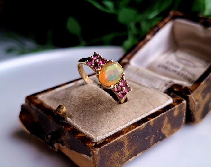 RARE Vintage 9ct Gold Opal and Ruby Ring. RESIZING AVAILABLE Gold Ruby and Opal Ring (ref00b) - Etsy