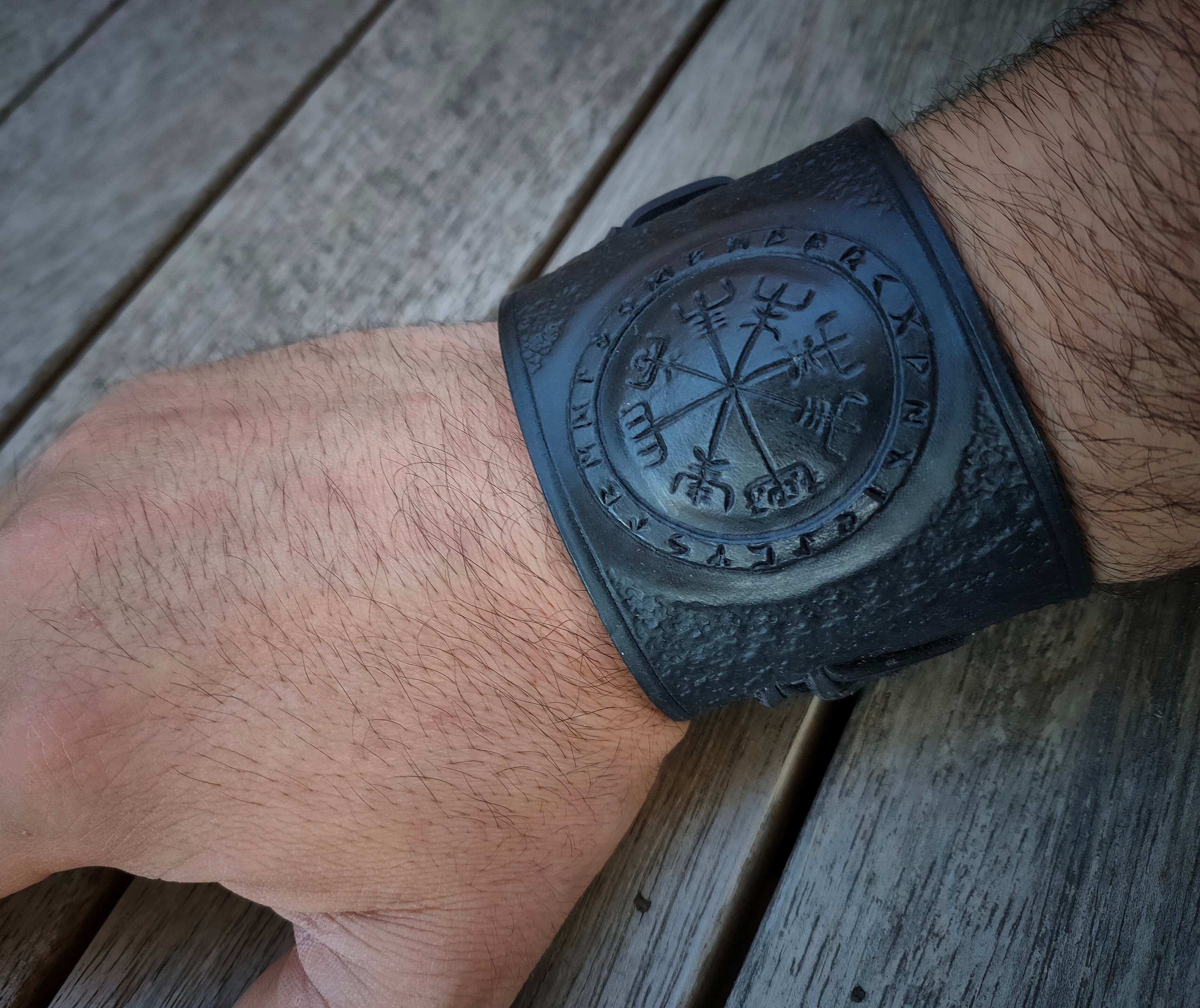 Celtic Viking Compass Valknut Leather Cuff Hand Tooled | Etsy
