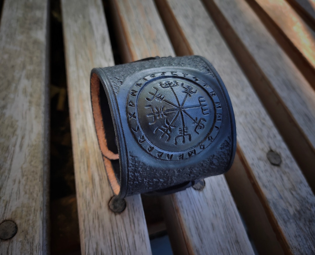 Celtic Viking Compass Valknut Leather Cuff Hand Tooled - Etsy