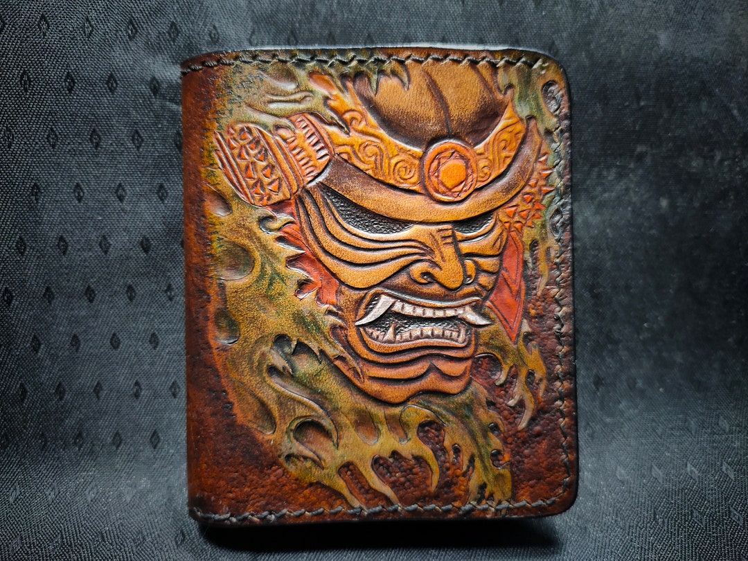 Samurai Leather Bifold Wallet / Japanese Flag / Hannya / Oni Devil ...