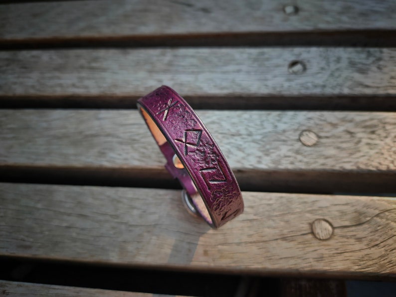 Purple Celtic Viking Runes Leather Bracelet, Hand Tooled Cuff, Carving ...