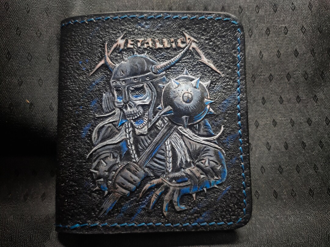 Leather Bifold Wallet Inspired by Metallica Rock Band / Gothic Skull ...