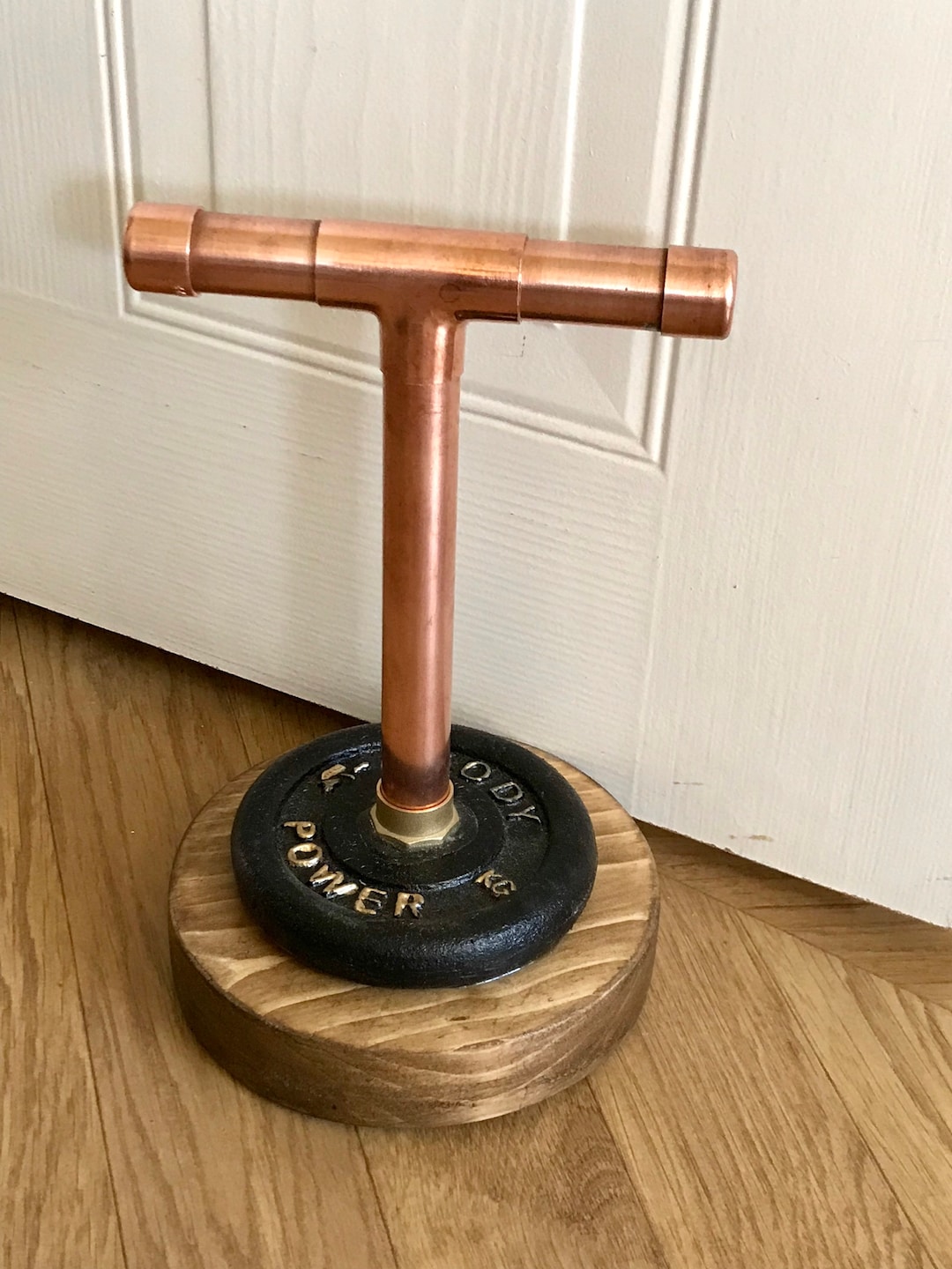 Door Stop Weight, Copper and Iron Timber Based Door Stop, Unusual ...