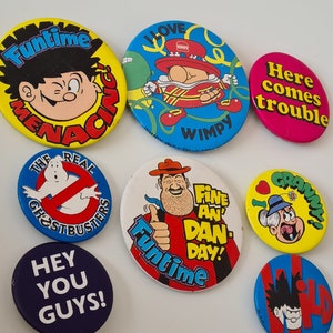 Vintage Badges, 80's, 90's. Retro Badges. Dennis the Menace ...