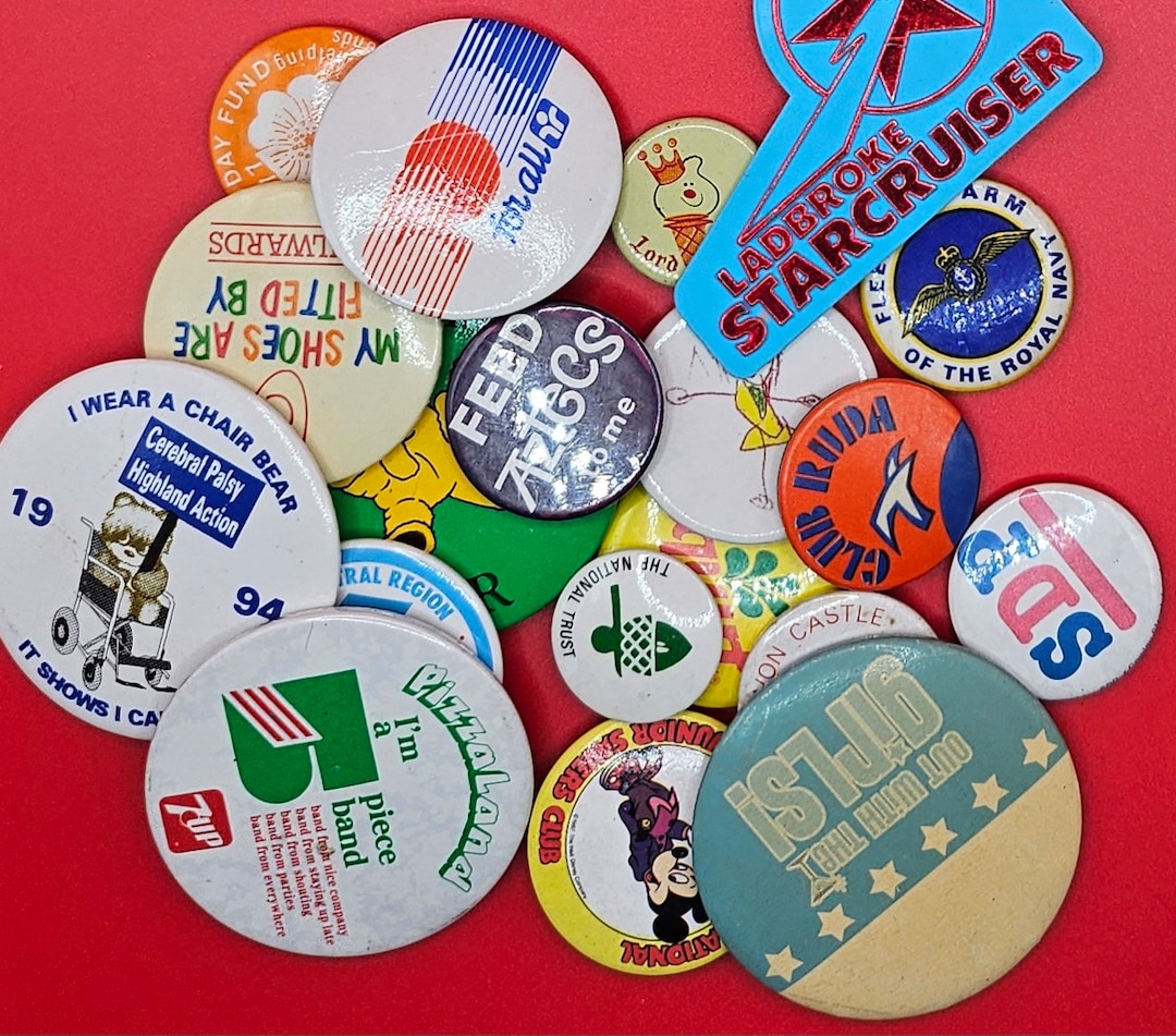 Vintage/retro Badges, 60's, 70's, 80's, 90's. Lord Nelson, Ice Cream ...