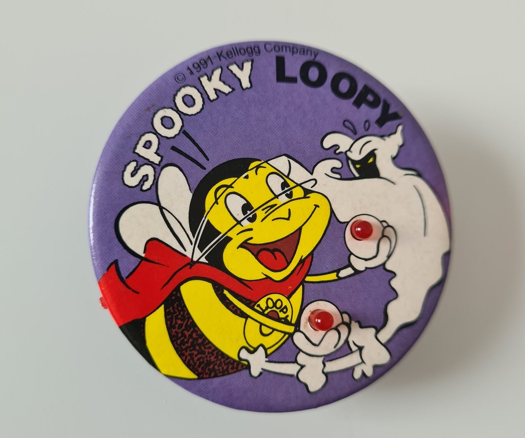 1991 Kellogg Spooky Loopy Cereal Badge, Honey Nut Loops, Bee and Ghost ...