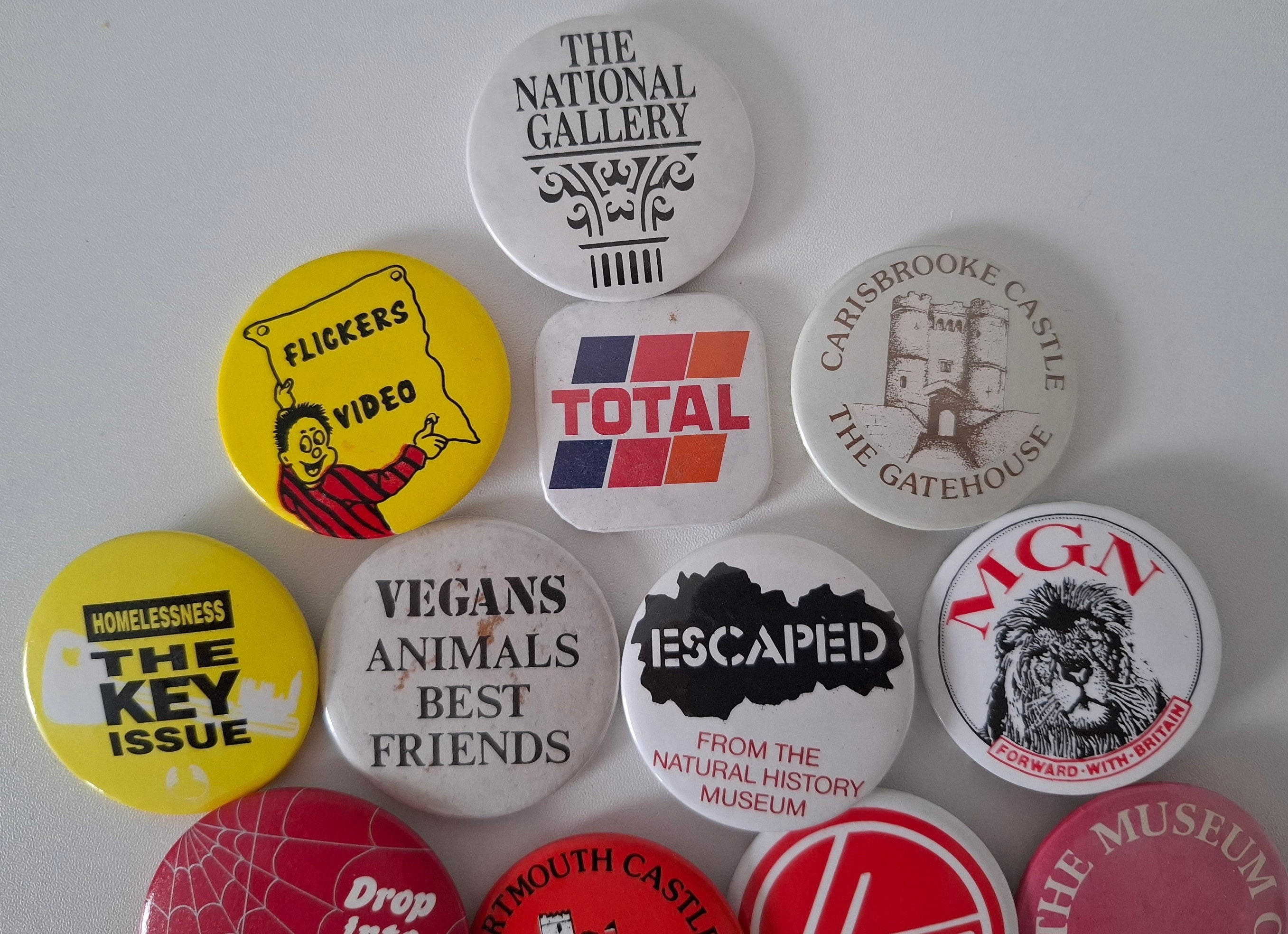 NEW** Retro/vintage Pin Badges. Funky Designs! Vegan, Total, Museum ...