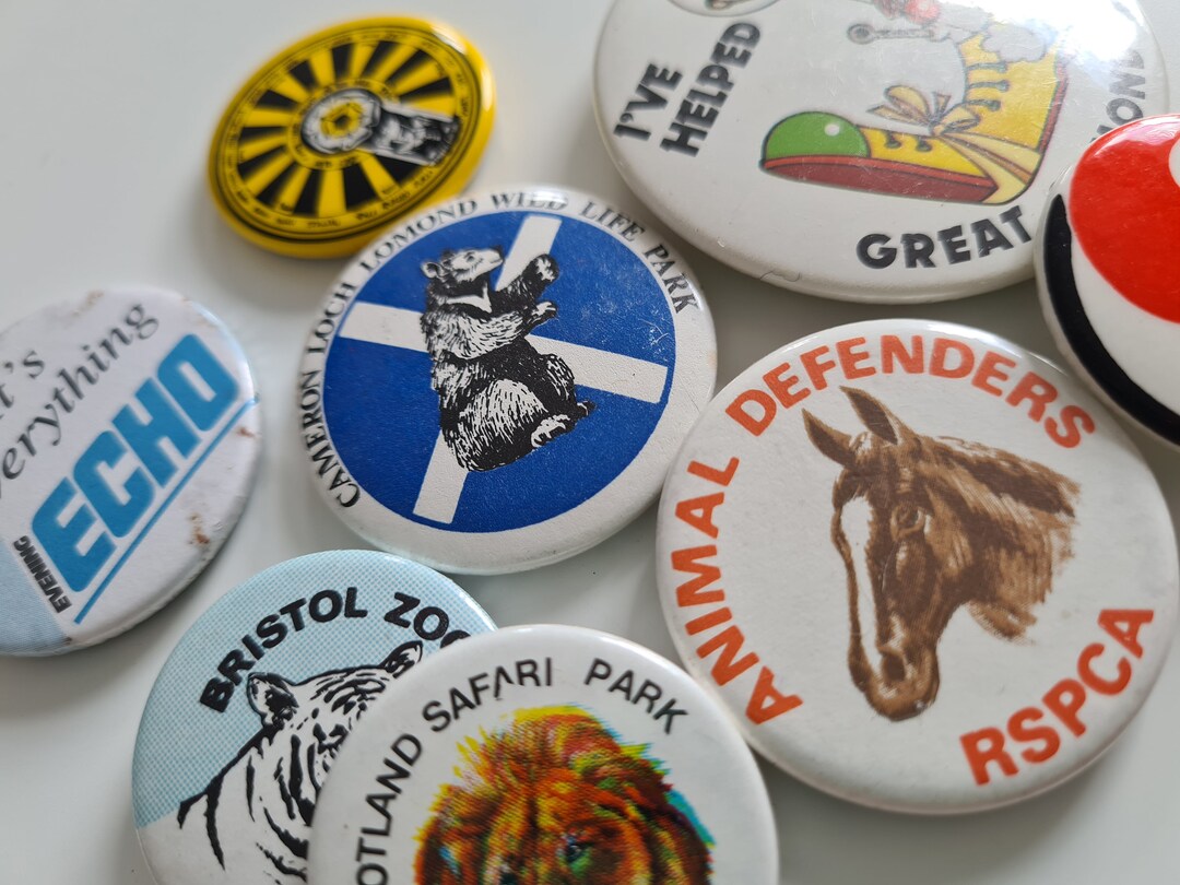 Vintage/retro Badges 60s 70s 80s 90s. RSPCA, Scotland, Echo, Bristol ...