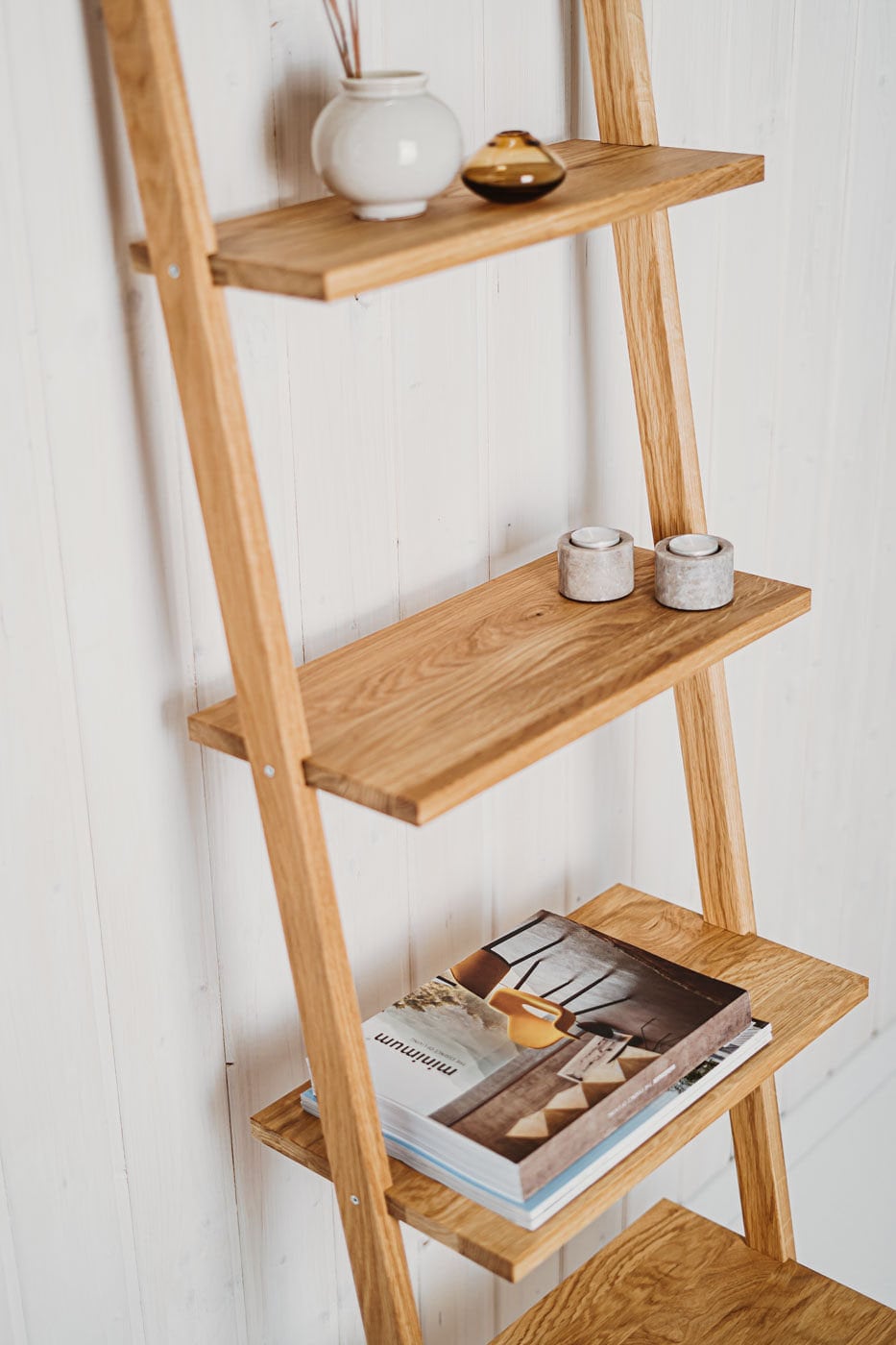 Oak Leaning Ladder Shelves
