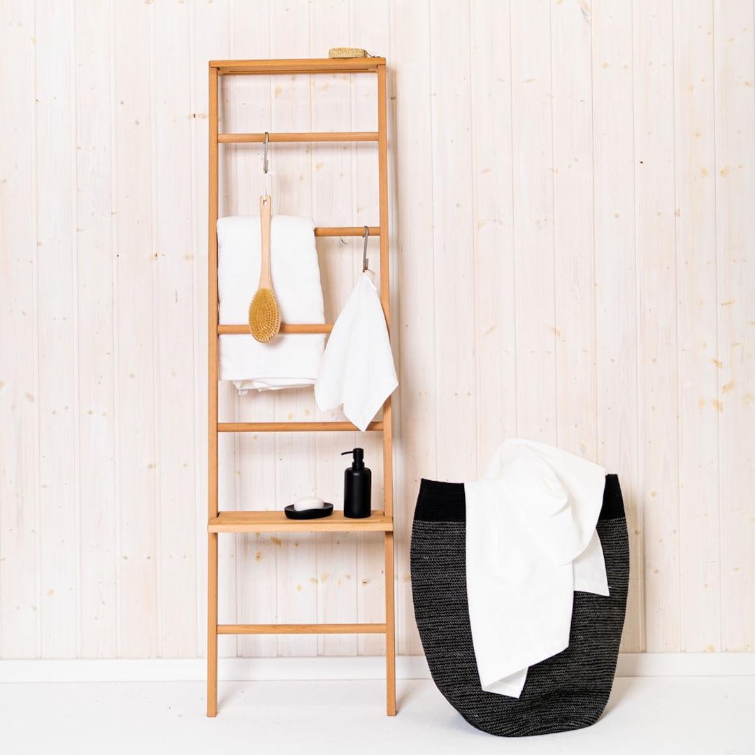 Clothes Ladder SET Oak, Towel Ladder/valet Stand Made of Solid Oak With ...