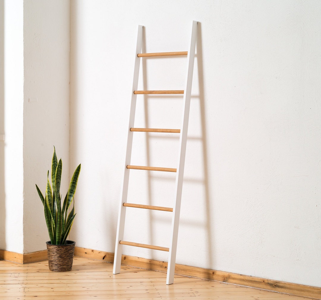 Clothes Ladder, Towel Ladder KOMBI, White Lacquered Beech Wood/rungs ...