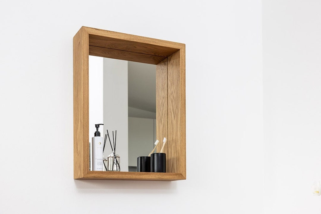 YARA Bathroom Mirror, Mirror With Oak Frame and Shelf 64 X 52 X 12 Cm ...